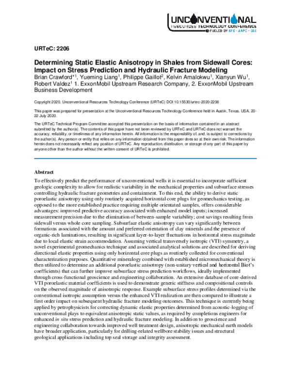 Pdf Determining Static Elastic Anisotropy In Shales From Sidewall Cores Impact On Stress