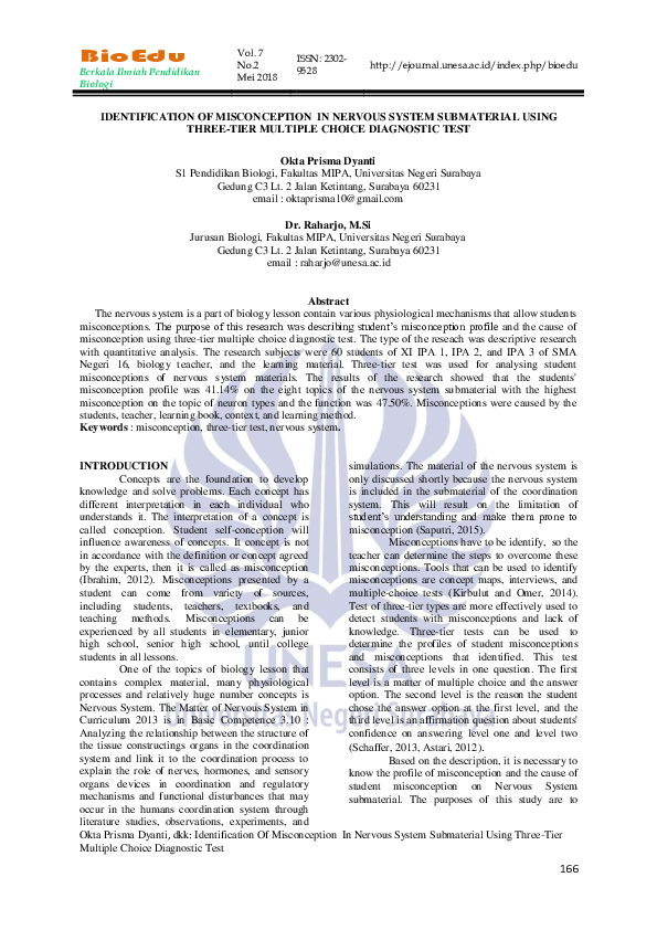 (PDF) Identification of Misconception in Nervous System Submaterial ...