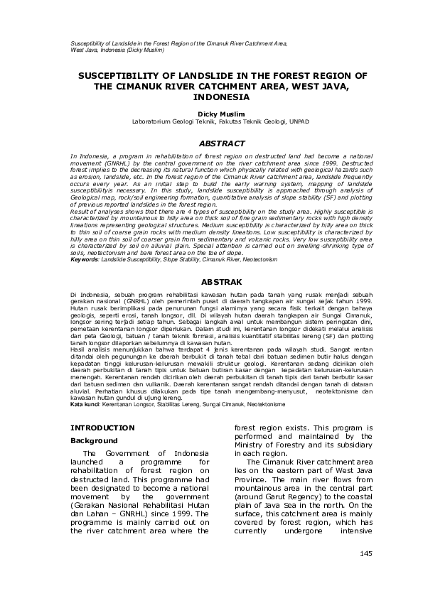 (PDF) SUSCEPTIBILITY OF LANDSLIDE IN THE FOREST REGION OF THE CIMANUK ...