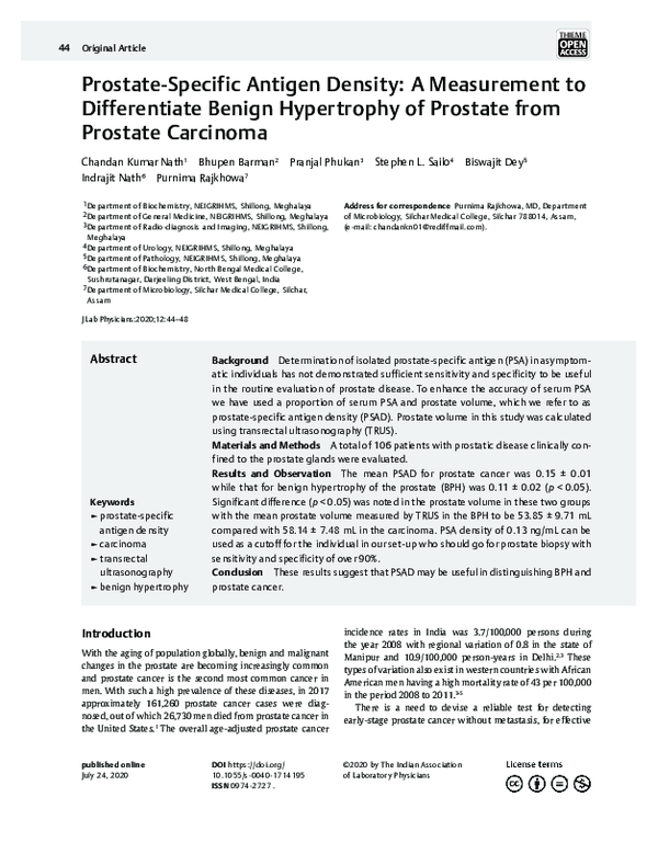 (PDF) Prostate-Specific Antigen Density: A Measurement to Differentiate ...