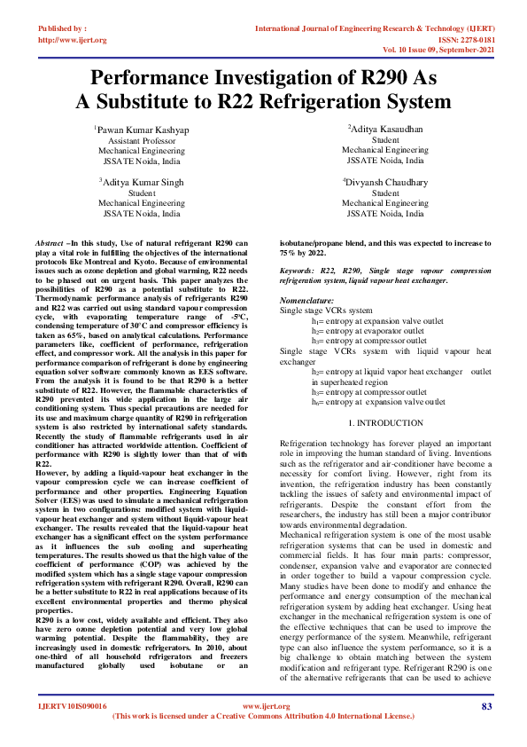 (PDF) Performance Investigation of R290 As A Substitute to R22 ...