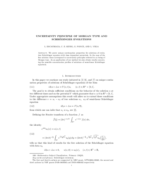 (PDF) Uncertainty principle of Morgan type and Schrödinger evolutions