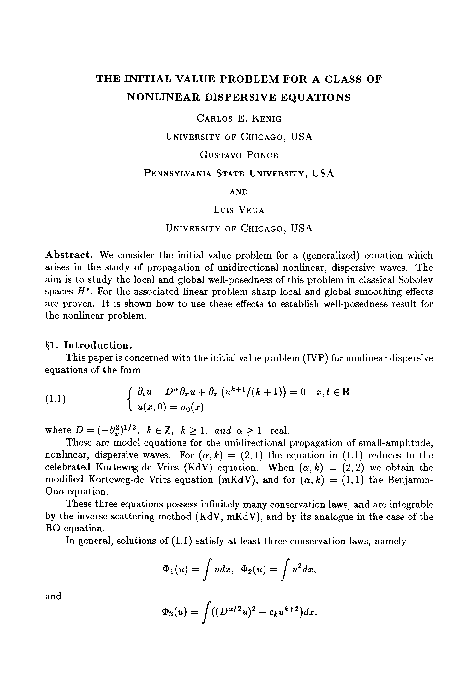 (PDF) The initial value problem for a class of nonlinear dispersive equations