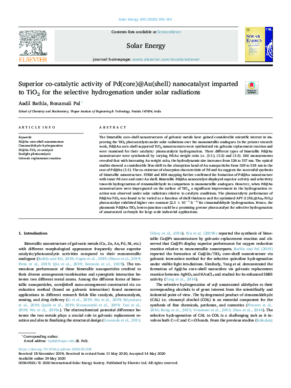 (PDF) Superior co-catalytic activity of Pd(core)@Au(shell) nanocatalyst imparted to TiO2 for the ...