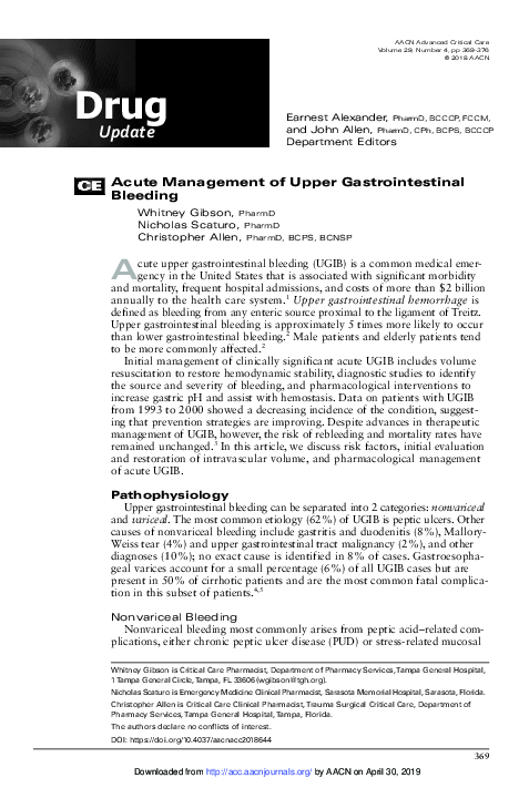 (PDF) Acute Management of Upper Gastrointestinal Bleeding