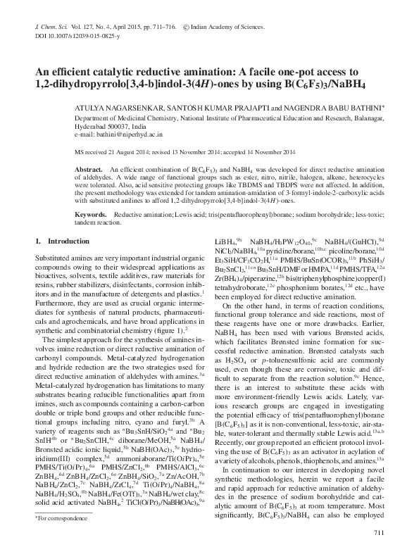 (PDF) An efficient catalytic reductive amination: A facile one-pot ...