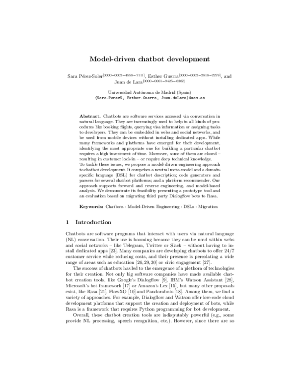 (PDF) Model-Driven Chatbot Development | SARA HADJIRI - Academia.edu