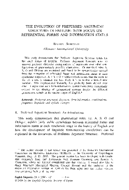 (PDF) The Evolution of Preferred Argument Structure in English