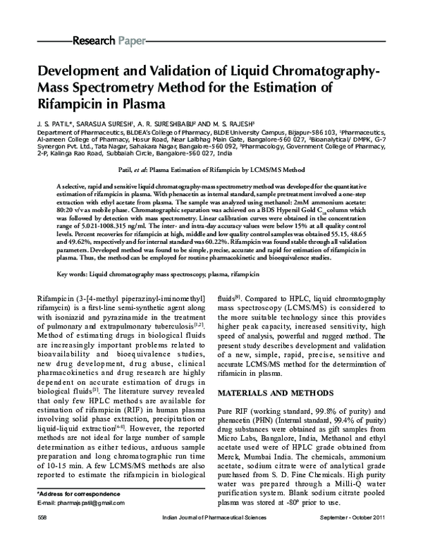 (PDF) Development and validation of liquid chromatography-Mass spectrometry method for the ...