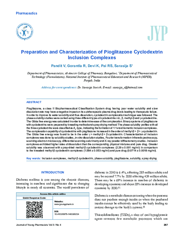 (PDF) Preparation and Characterization of Pioglitazone Cyclodextrin ...