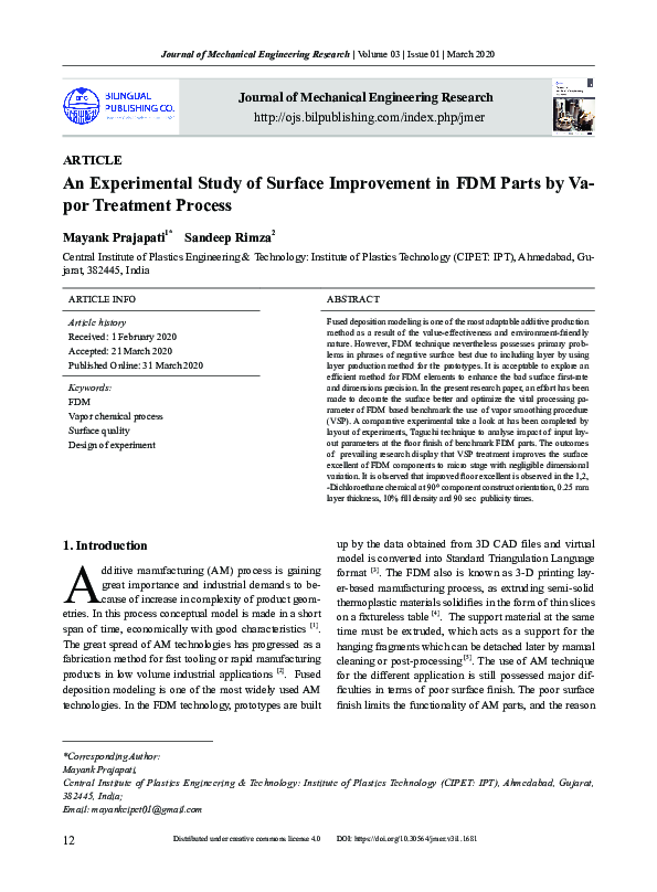(PDF) Improving FDM Surface Quality via Vapor Smoothing