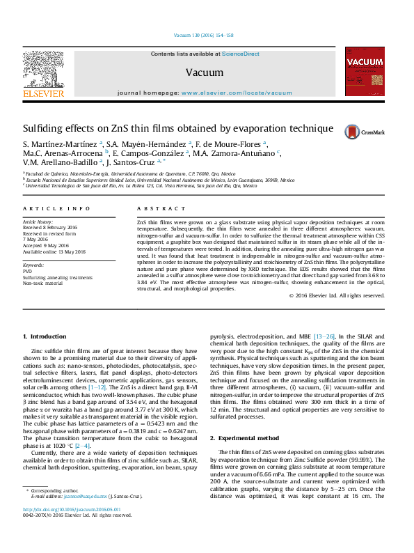 (PDF) Sulfiding effects on ZnS thin films obtained by evaporation technique