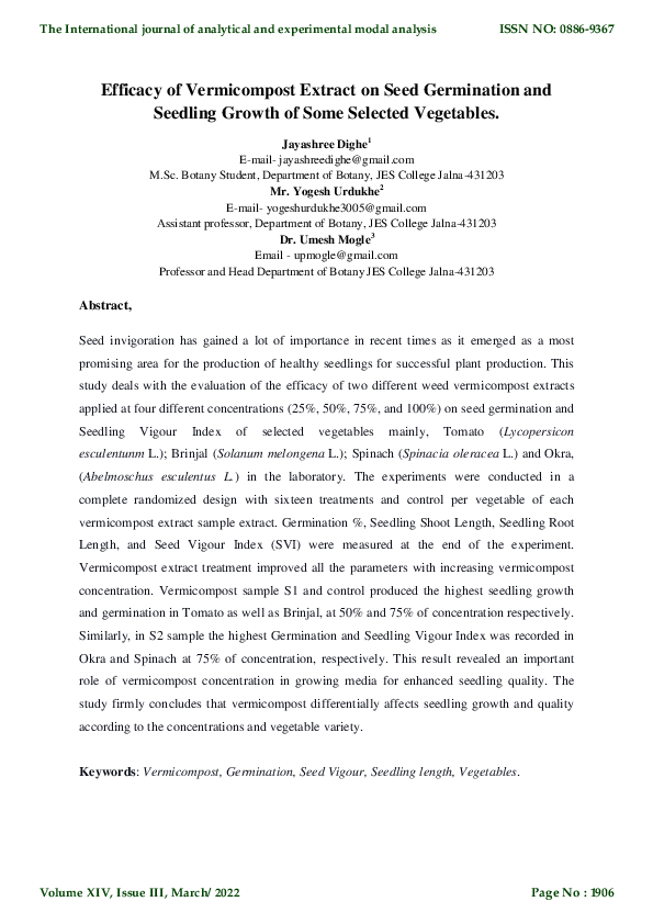 (PDF) Efficacy of Vermicompost Extract on Seed Germination and Seedling ...