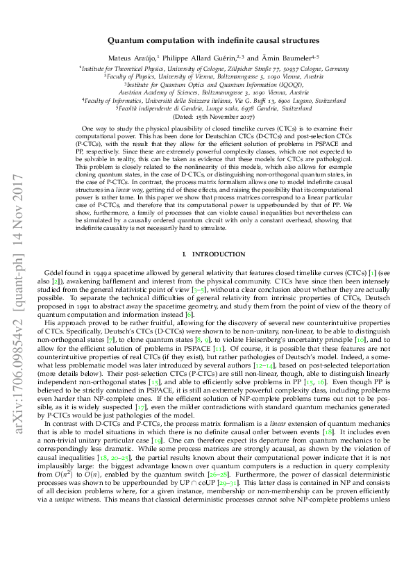(PDF) Quantum computation with indefinite causal structures
