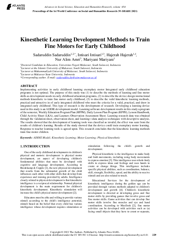 (PDF) Kinesthetic Learning Development Methods to Train Fine Motors for ...