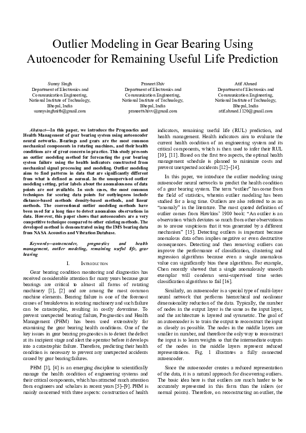 Pdf Outlier Modeling In Gear Bearing Using Autoencoder For Remaining Useful Life Prediction