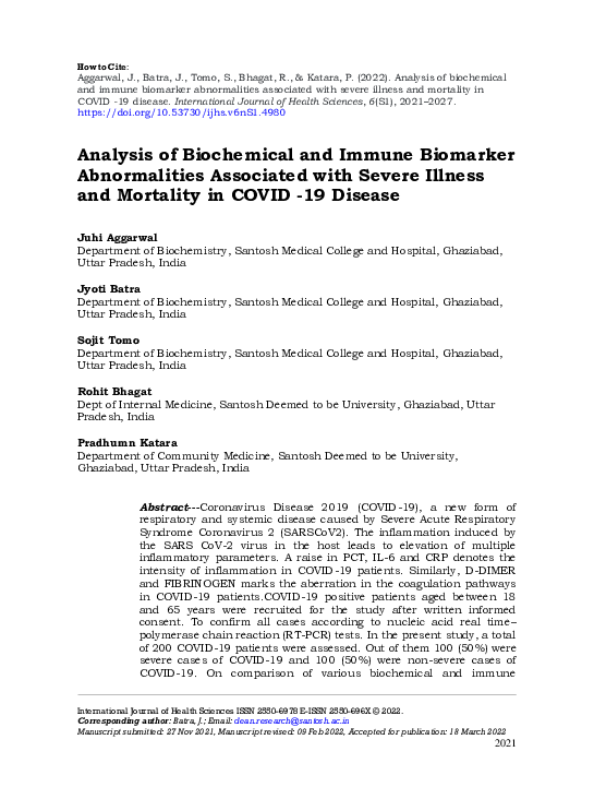(PDF) Analysis of biochemical and immune biomarker abnormalities ...