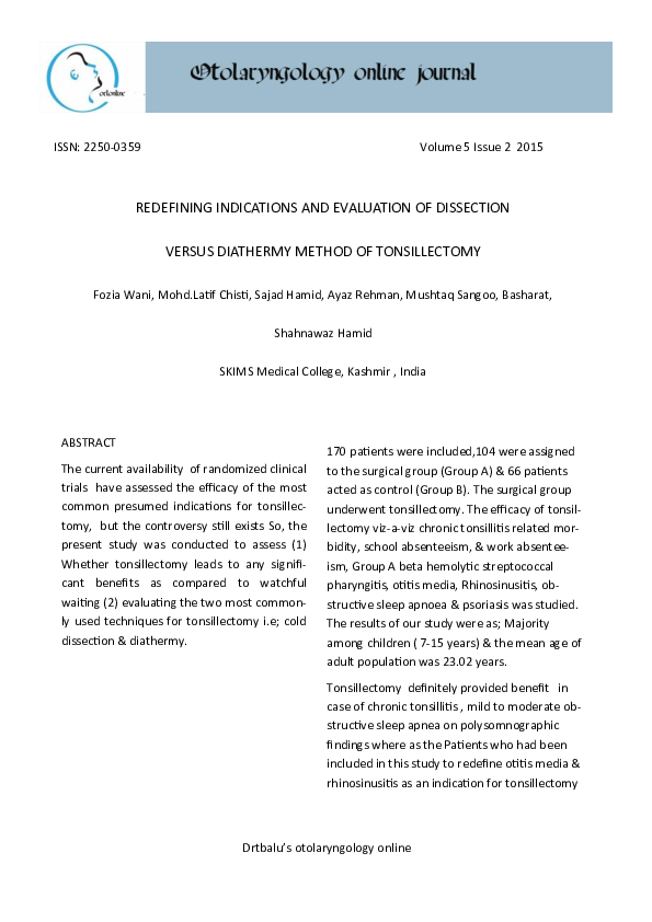 (PDF) Redefining indications and evaluation of dissection versus ...