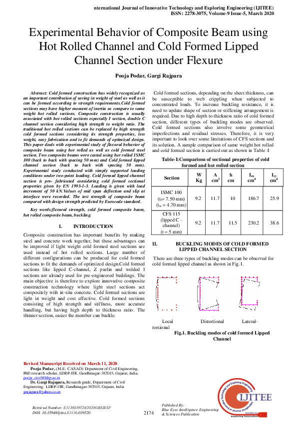 (PDF) Experimental Behavior of Composite Beam using Hot Rolled Channel ...