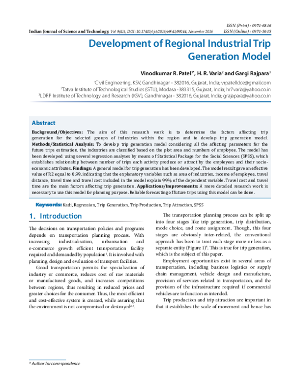 (PDF) Development of Regional Industrial Trip Generation Model