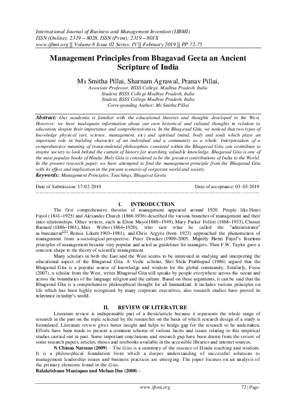 (PDF) Management Principles from Bhagavad Geeta an Ancient Scripture of ...