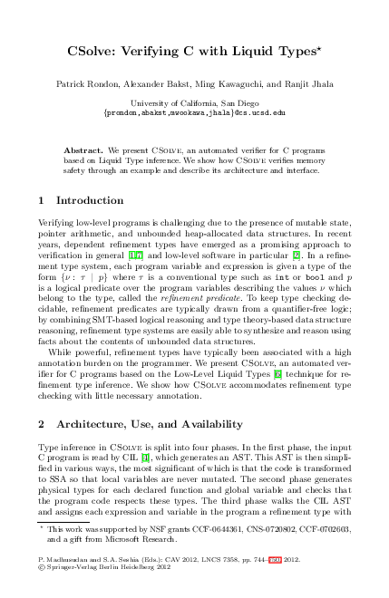 (PDF) CSolve: Verifying C with Liquid Types