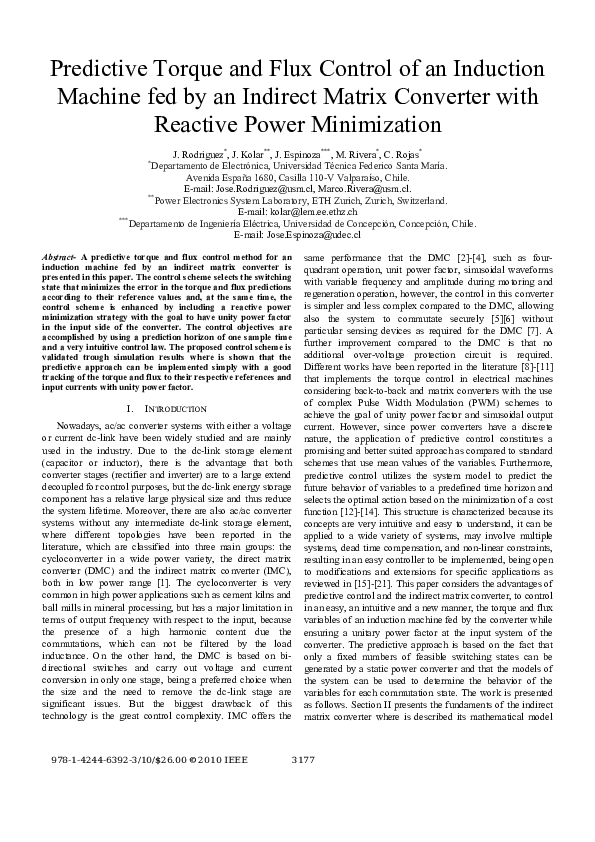 Pdf Predictive Torque And Flux Control Of An Induction Machine Fed By An Indirect Matrix