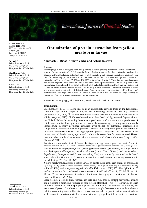 (PDF) Optimization of protein extraction from yellow mealworm larvae ...