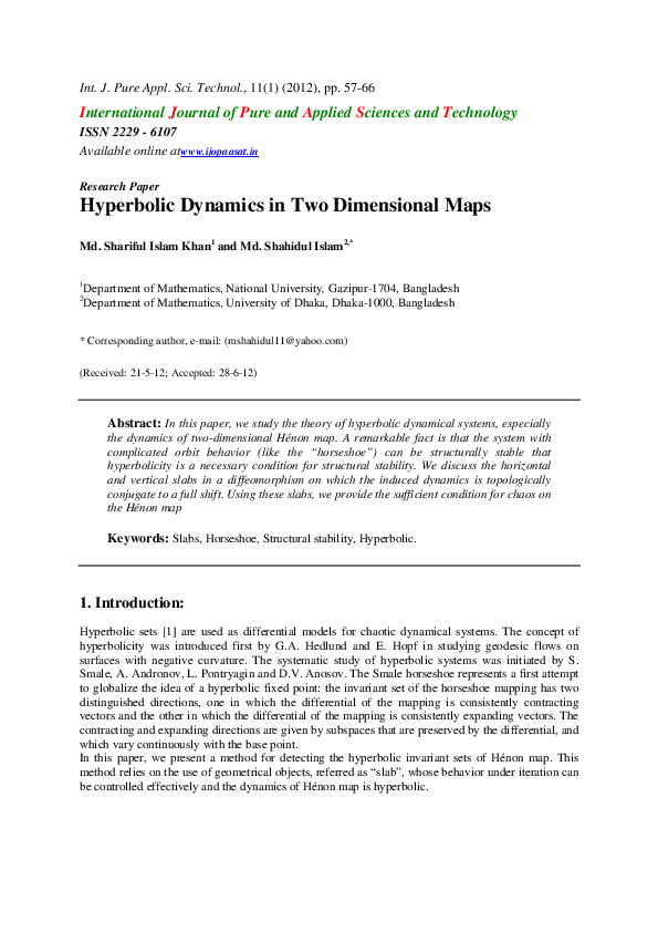 (PDF) Hyperbolic Dynamics in Two Dimensional Maps | Md. Shariful Islam ...