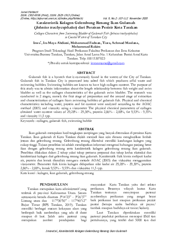 (PDF) Kualitas Kolagen Gelembung Renang Ikan Gulamah (Johnius ...