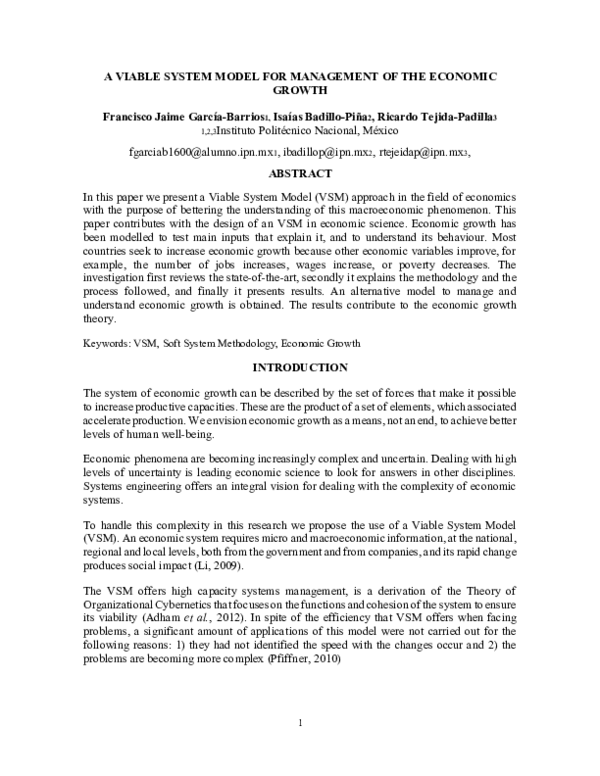 (PDF) A Viable System Model for Management of the Economic Growth