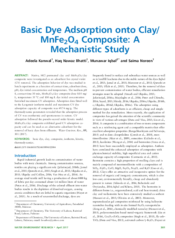 (PDF) Basic Dye Adsorption onto Clay/MnFe2O4 Composite: A Mechanistic Study