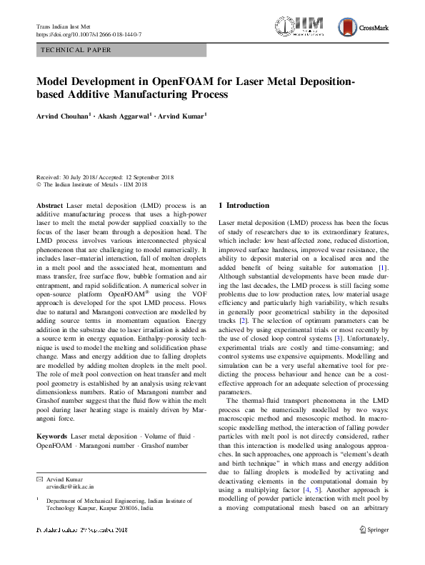 (PDF) Model Development in OpenFOAM for Laser Metal Deposition-based Additive Manufacturing Process