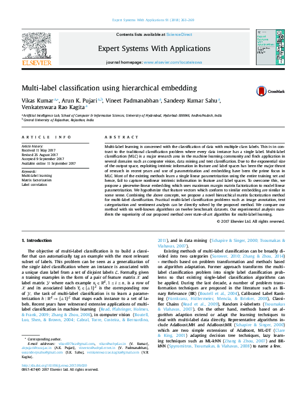 (PDF) Multi-label classification using hierarchical embedding