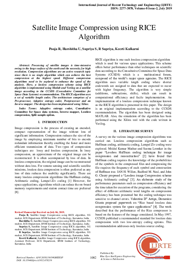 (PDF) Satellite Image Compression using RICE Algorithm