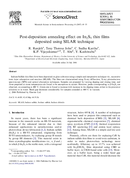 (PDF) Post-deposition annealing effect on In2S3 thin films deposited ...