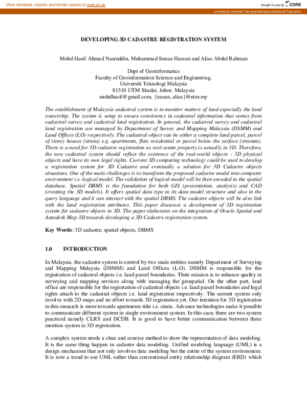 (PDF) Developing 3d Cadastre Registration System