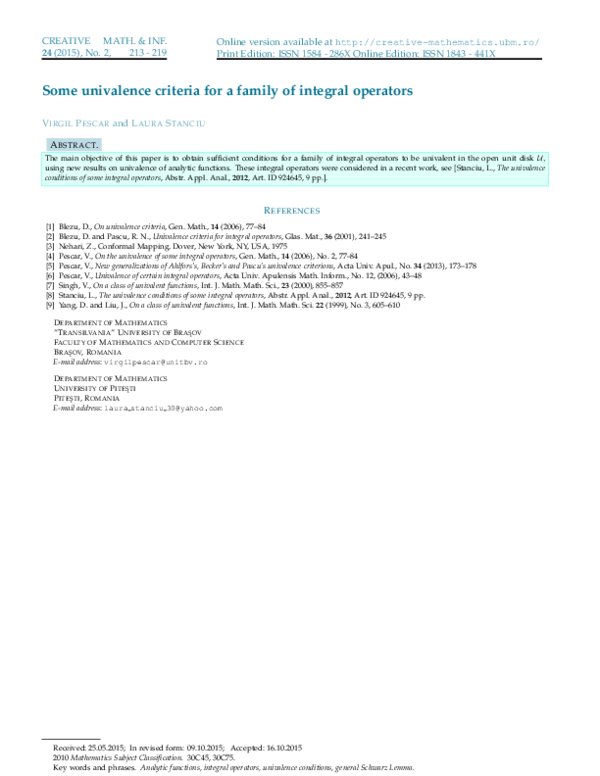 (PDF) Some univalence criteria for a family of integral operators