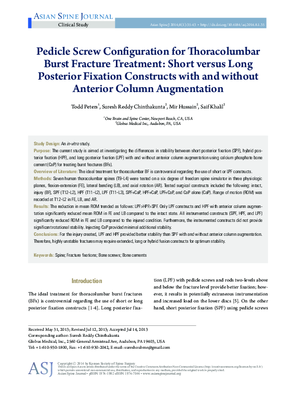 (PDF) Pedicle Screw Configuration for Thoracolumbar Burst Fracture ...