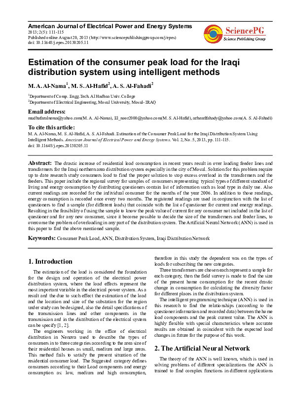 (PDF) Estimation of the Consumer Peak Load for the Iraqi Distribution ...