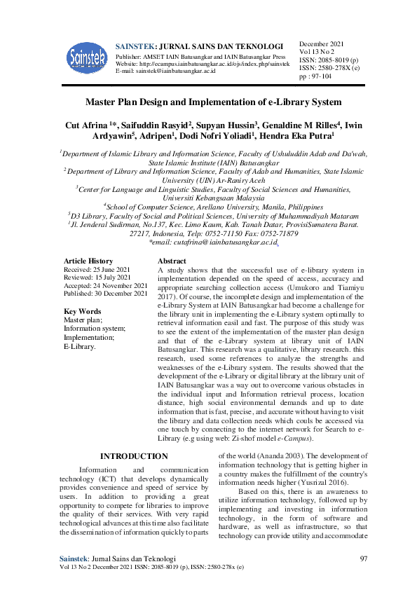 (PDF) Master Plan Design and Implementation of e-Library System