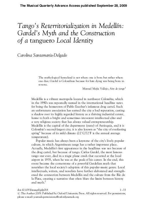 (PDF) Tango's reterritorialization in Medellín