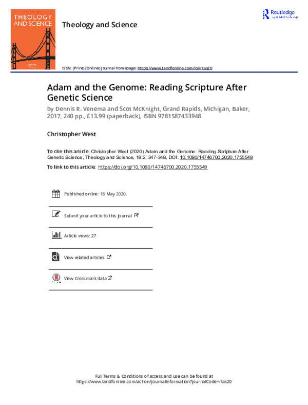 (PDF) Adam and the Genome: Reading Scripture After Genetic Science