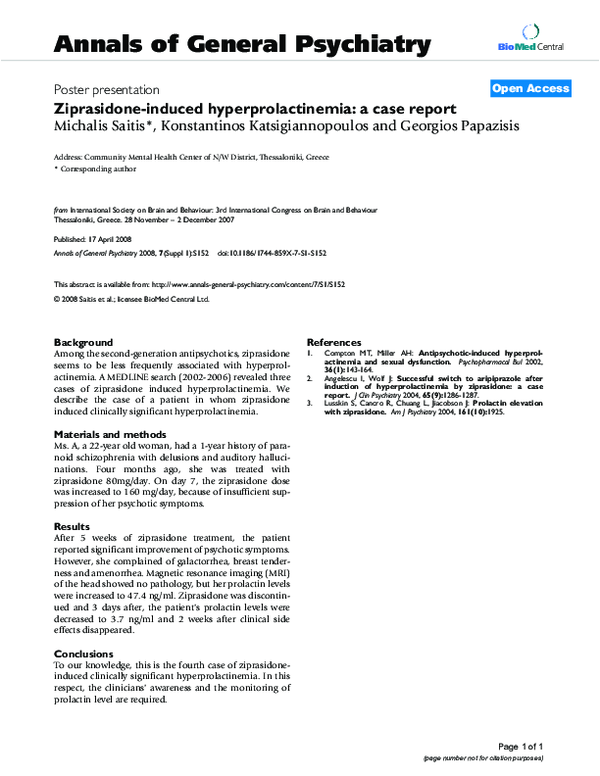 (PDF) Ziprasidone-induced hyperprolactinemia: a case report