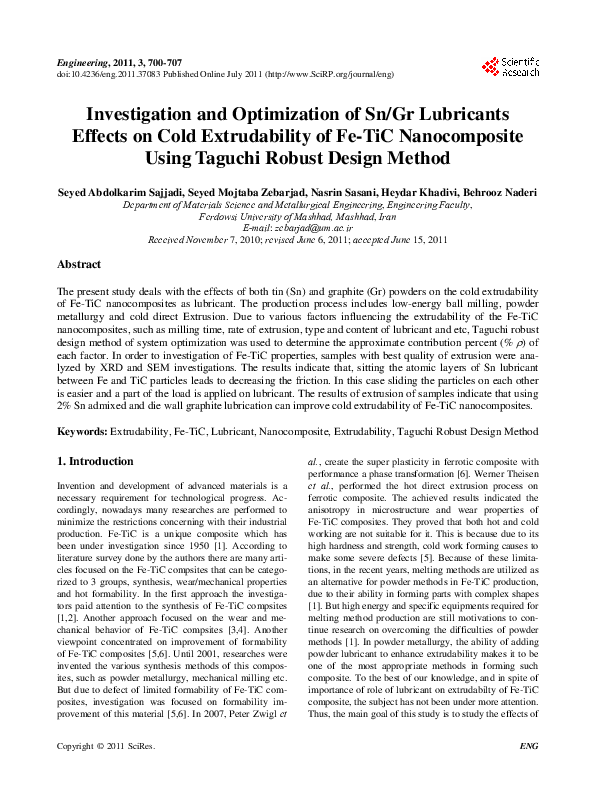 (PDF) Investigation and Optimization of Sn/Gr Lubricants Effects on ...