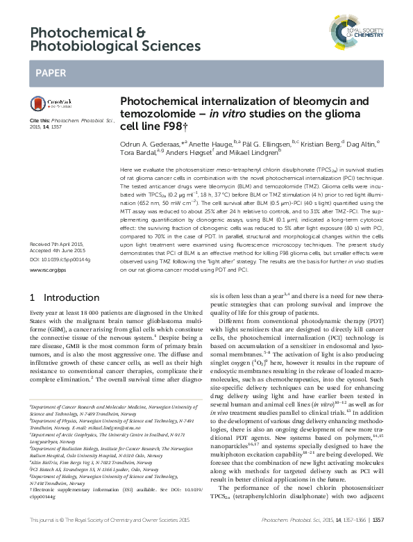 (PDF) Photochemical internalization of bleomycin and temozolomide - in ...