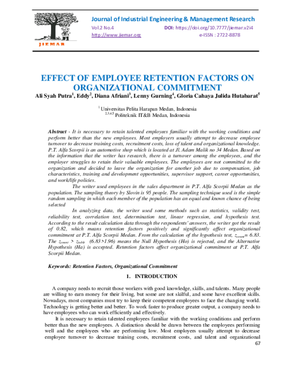 (PDF) Effect of Employee Retention Factors on Organizational Commitment