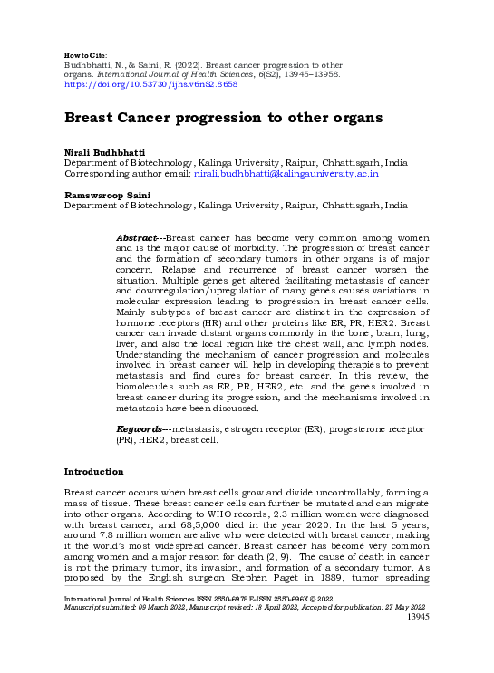 (PDF) Breast cancer progression to other organs