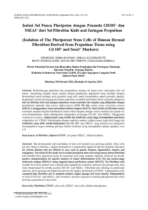 (PDF) Isolasi Sel Punca Pluripoten dengan Penanda CD105+ dan SSEA3 ...