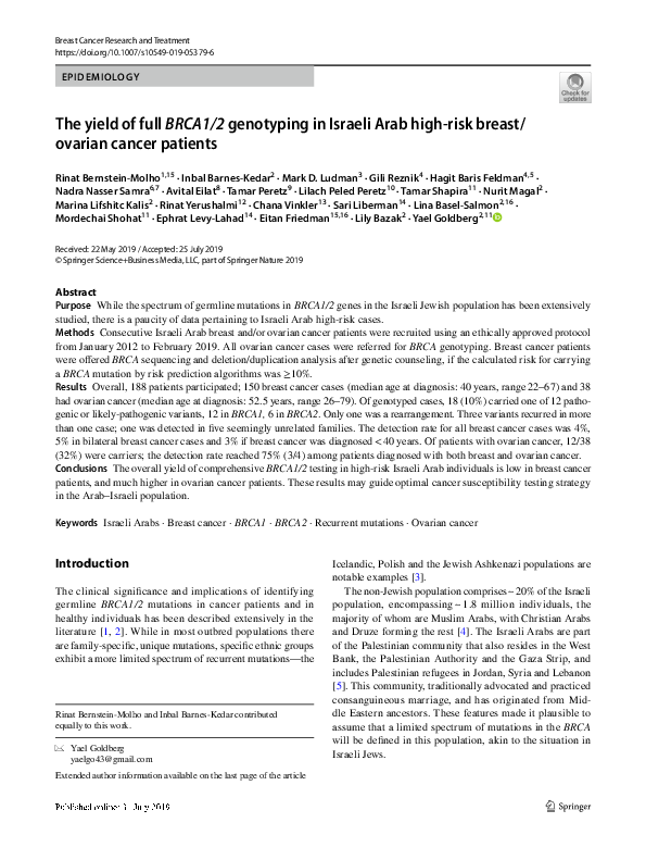 (PDF) The yield of full BRCA1/2 genotyping in Israeli Arab high-risk ...
